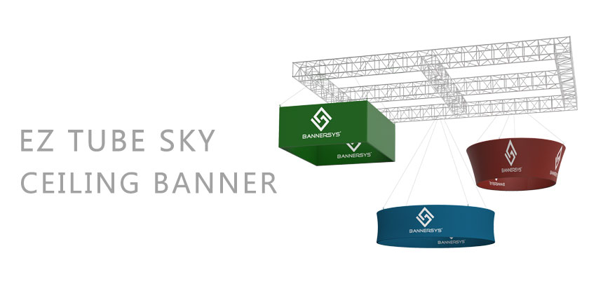 Taper sky hanging banner trade show ceiling sign - BANNERSYS